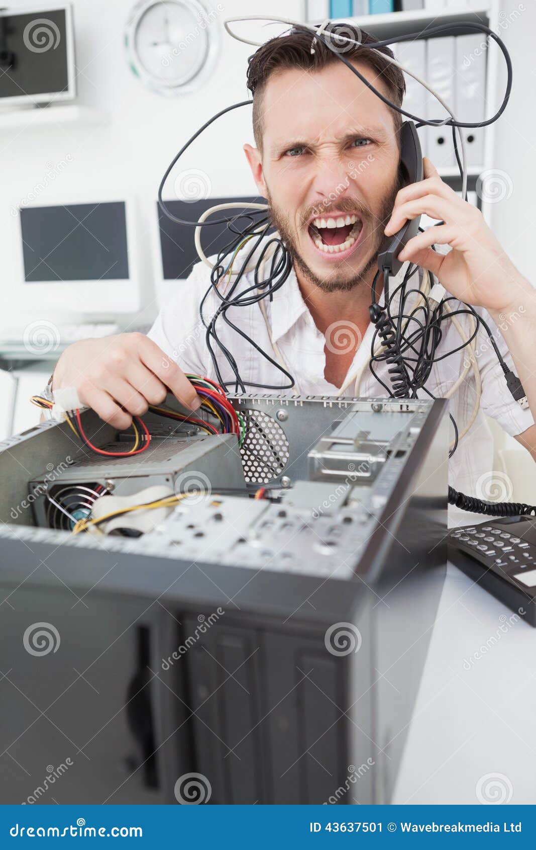 Angry Computer Engineer Making a Call Stock Image - Image of caucasian ...