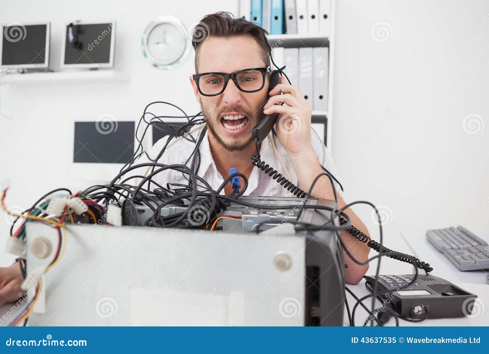 Angry Computer Engineer Making a Call Stock Image - Image of ...