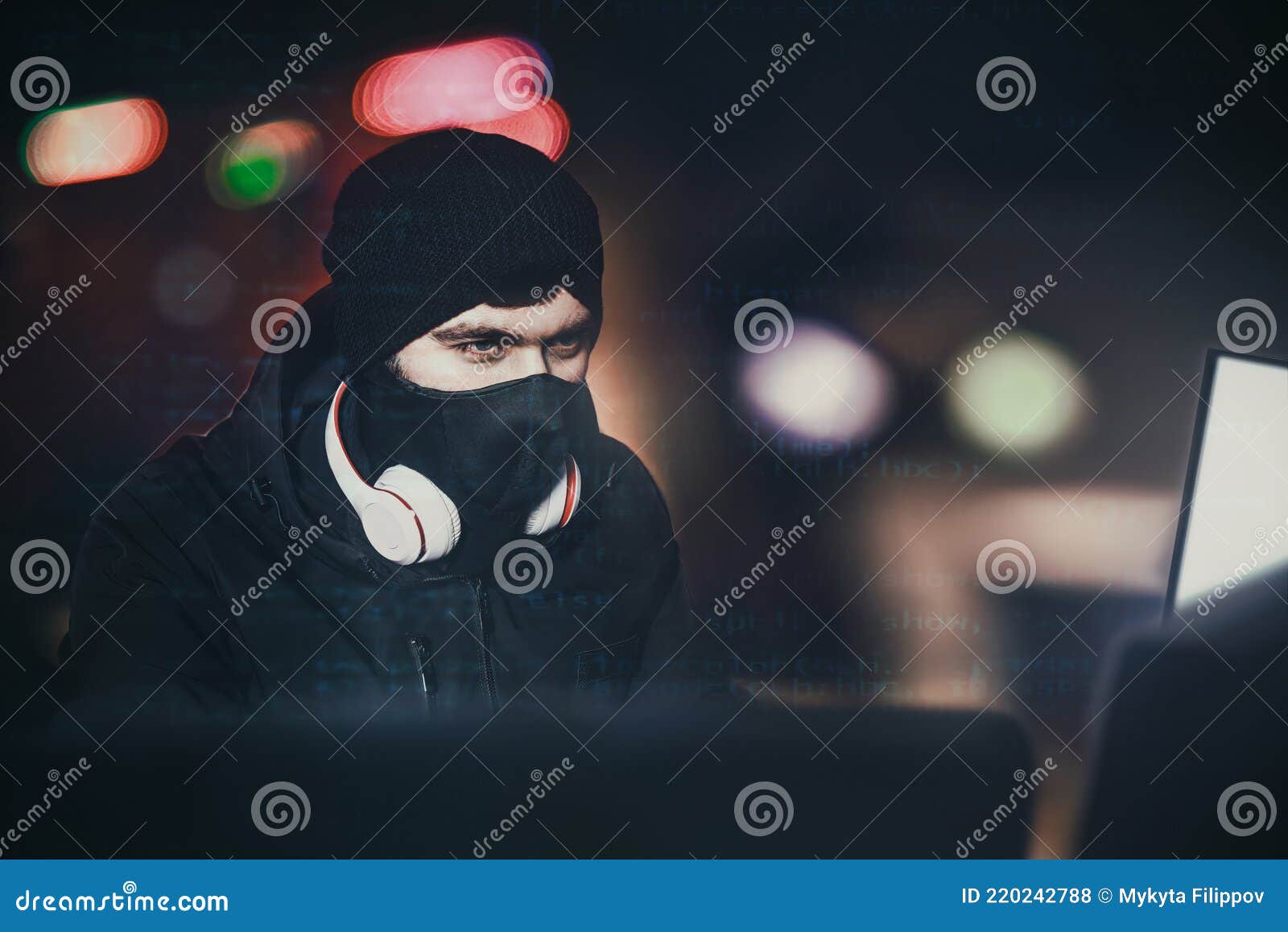 Angry Computer Hacker Weared Balaclava Stealing Data from Laptop in ...