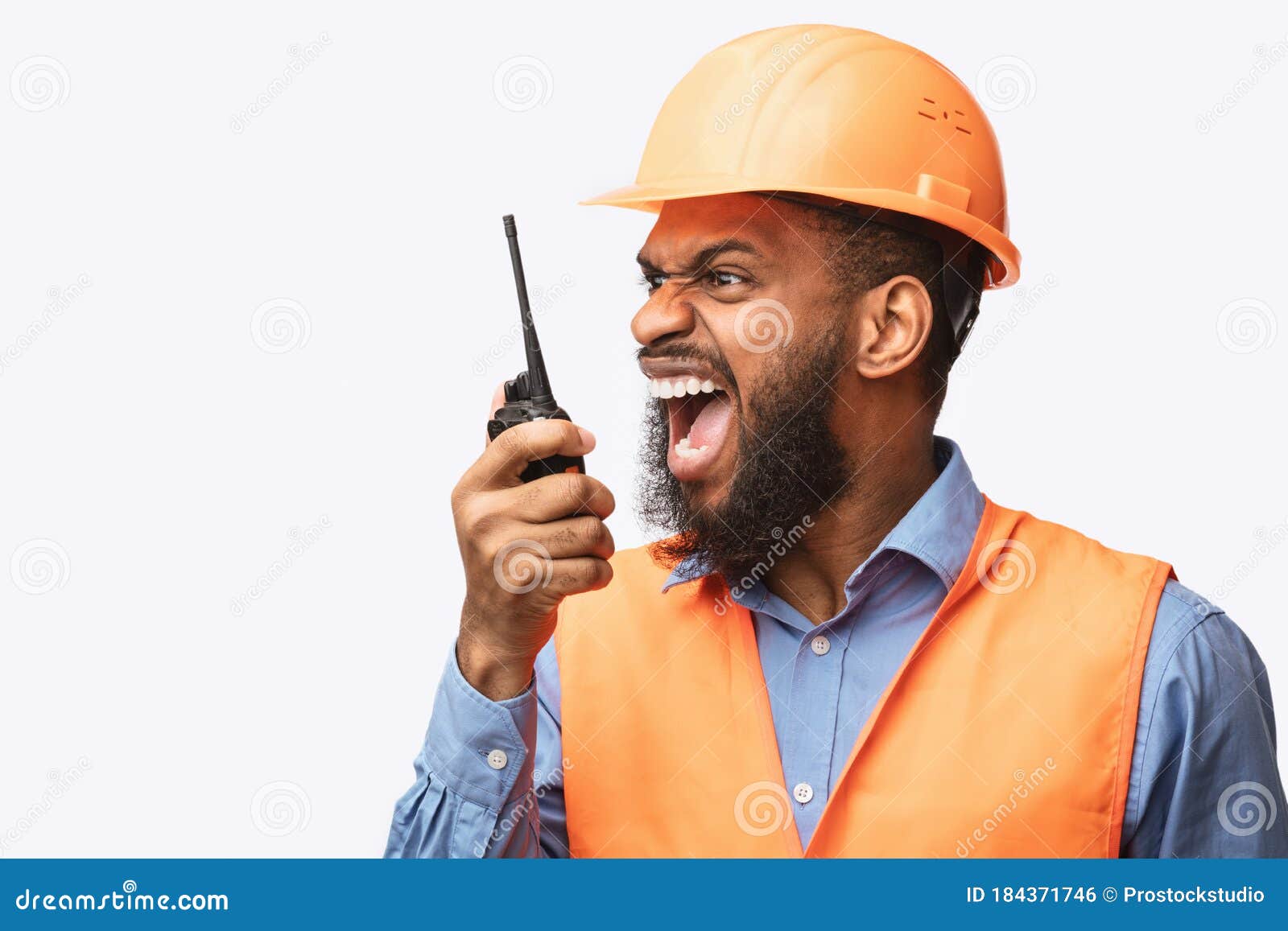 Angry Construction Foreman Worker Shouting in Two-Way Radio, Studio ...