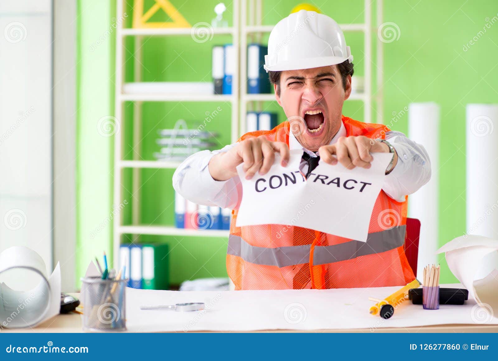 The Angry Construction Supervisor Cancelling Contract Stock Photo ...