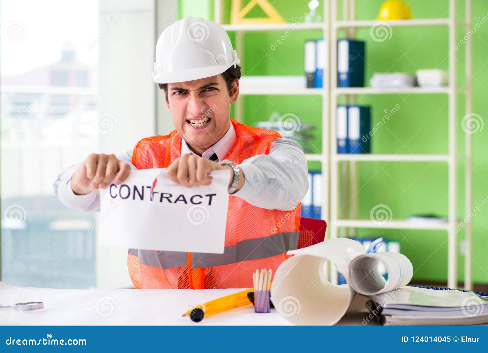 The Angry Construction Supervisor Cancelling Contract Stock Image ...