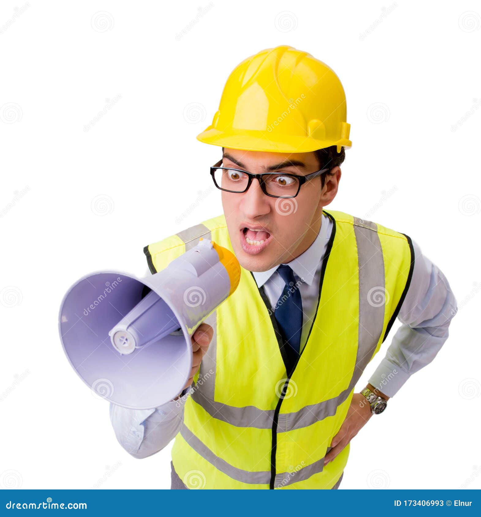 Angry Construction Supervisor Isolated on White Stock Image - Image of ...