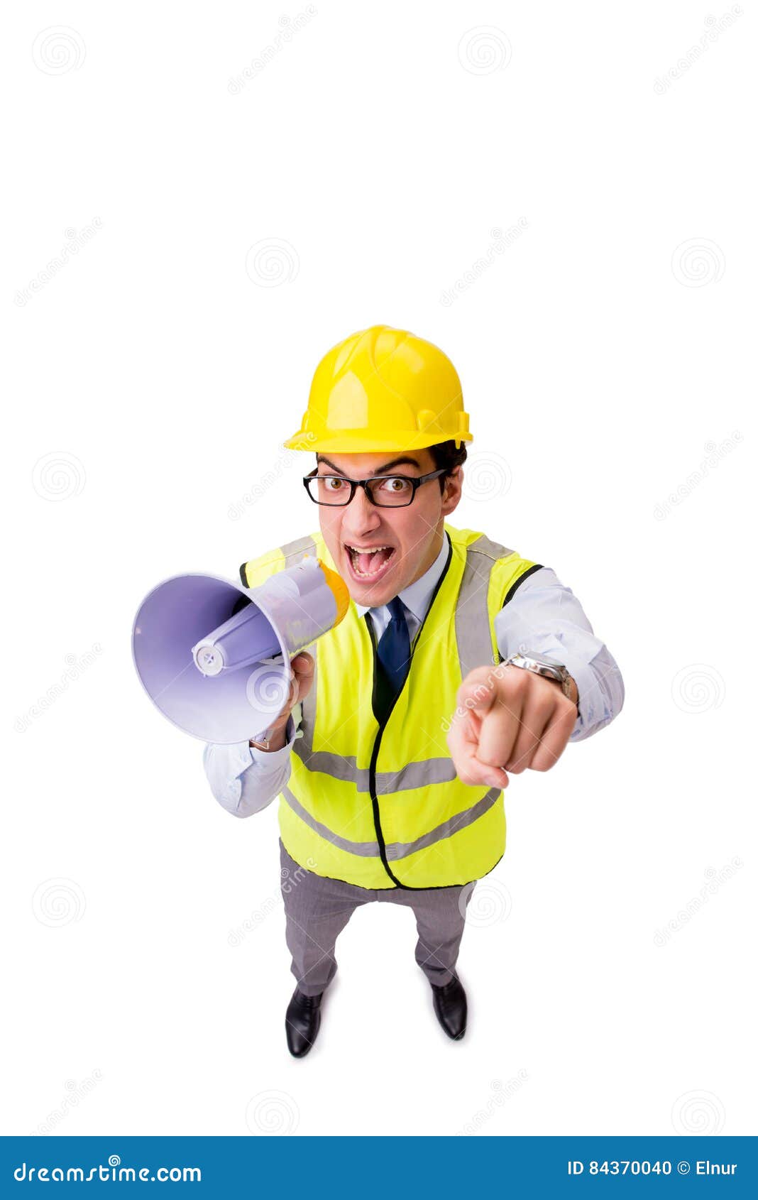 The Angry Construction Supervisor Isolated on White Stock Photo - Image ...