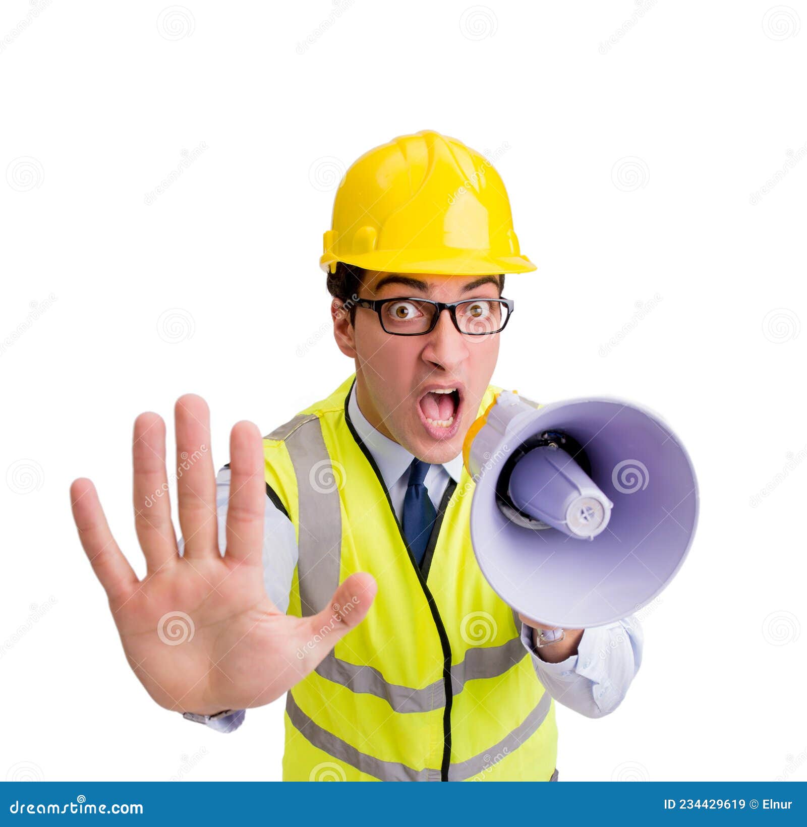 Angry Construction Supervisor Isolated on White Stock Image - Image of ...
