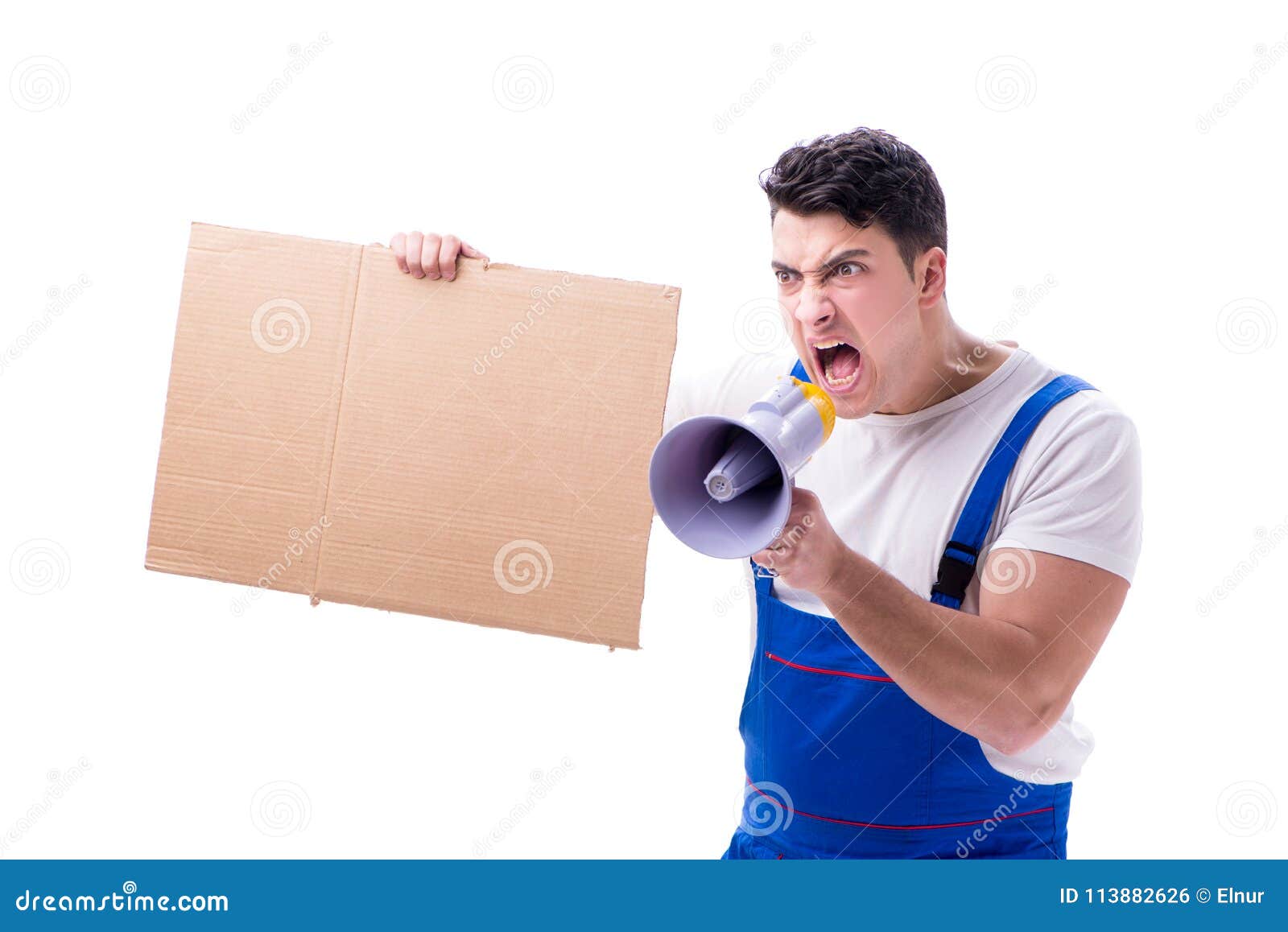 The Angry Construction Supervisor Yelling with Loudspeaker Stock Photo ...
