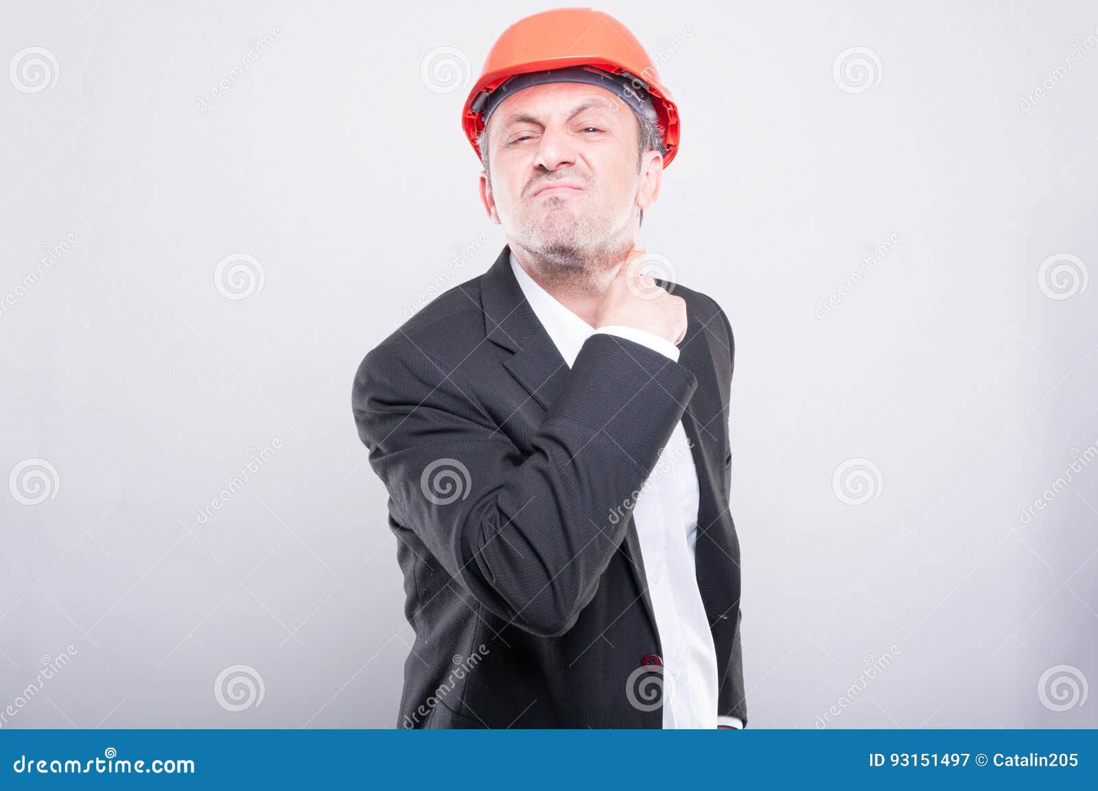 Angry Contractor Wearing Hardhat Making Cutting Neck Gesture Stock ...