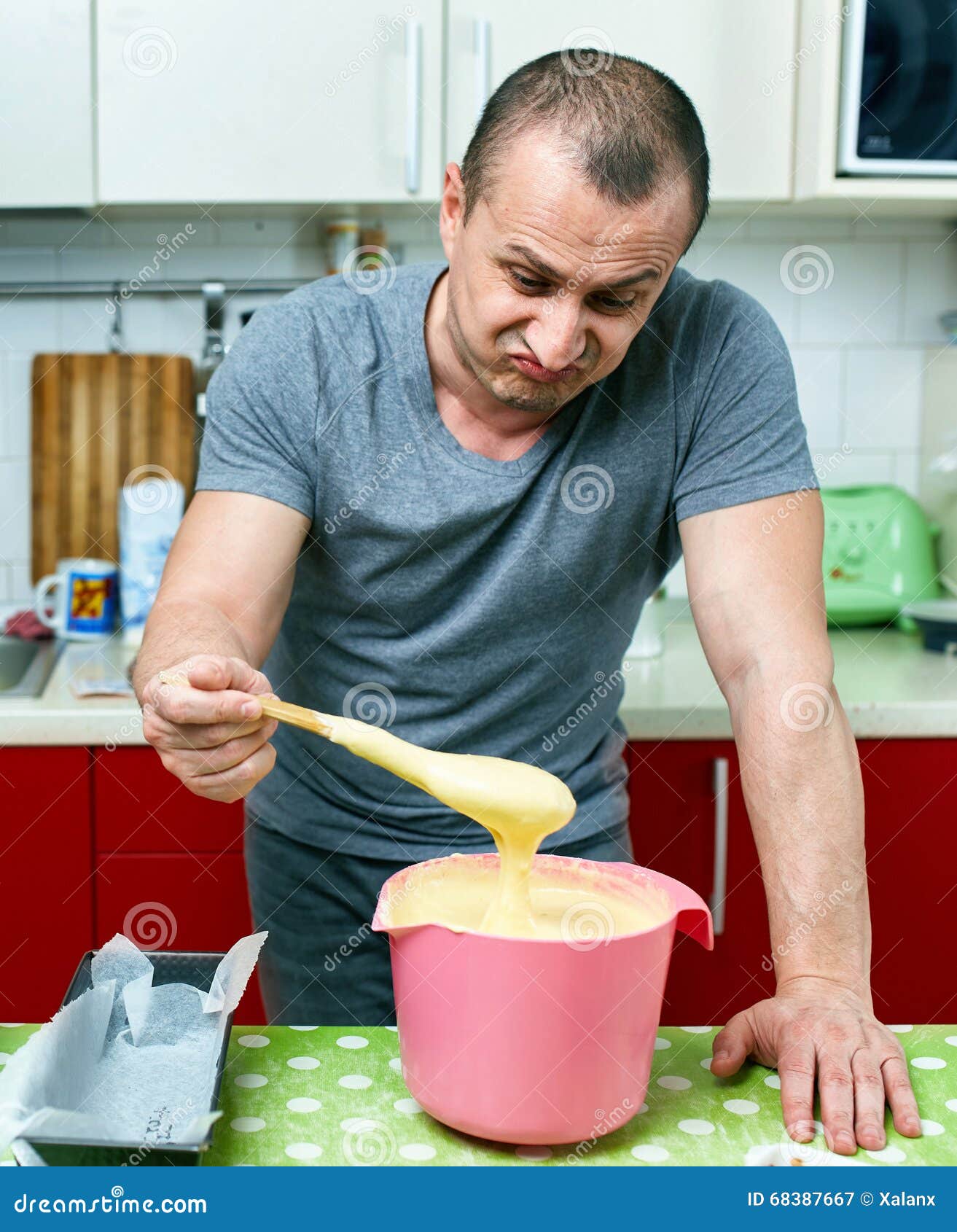 Angry Cook and Ruined Recipe Stock Image - Image of bowl, cake: 68387667