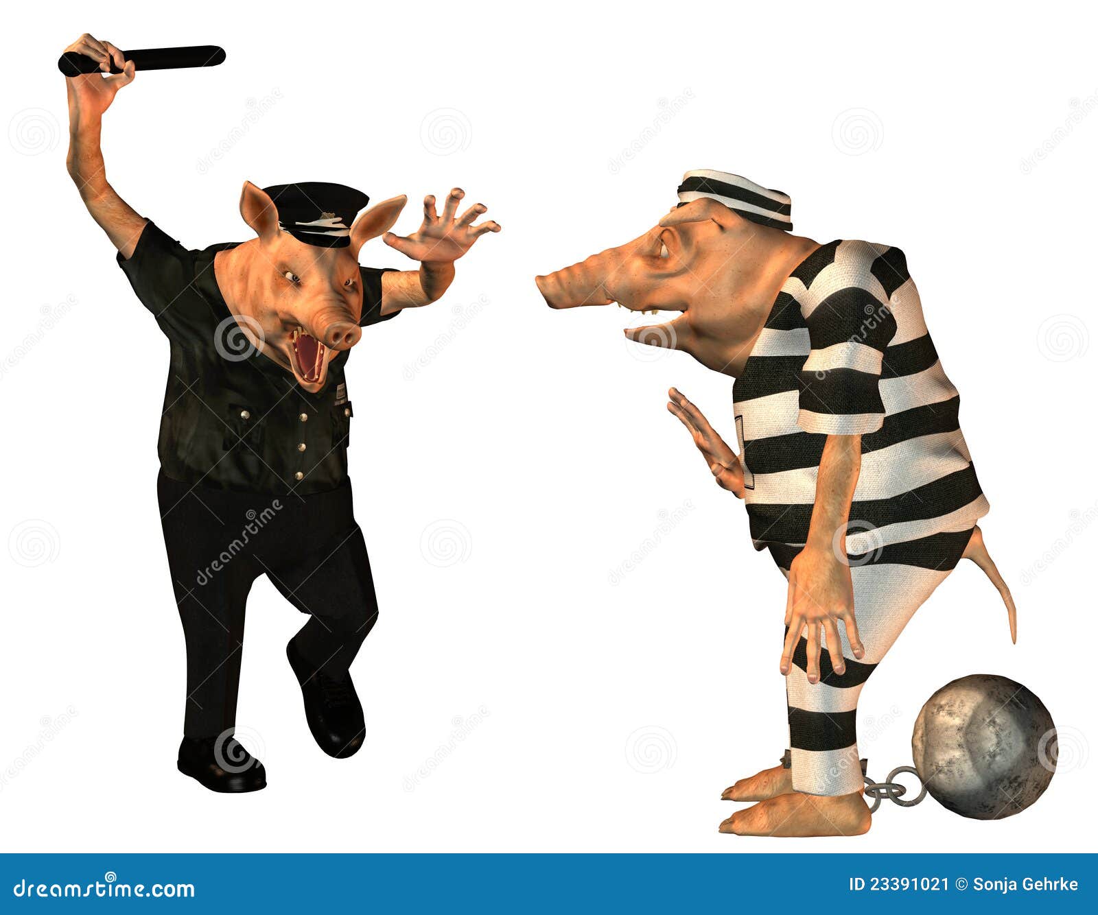 Angry Cop with a Prisoner Cartoon Pig Stock Illustration - Illustration ...