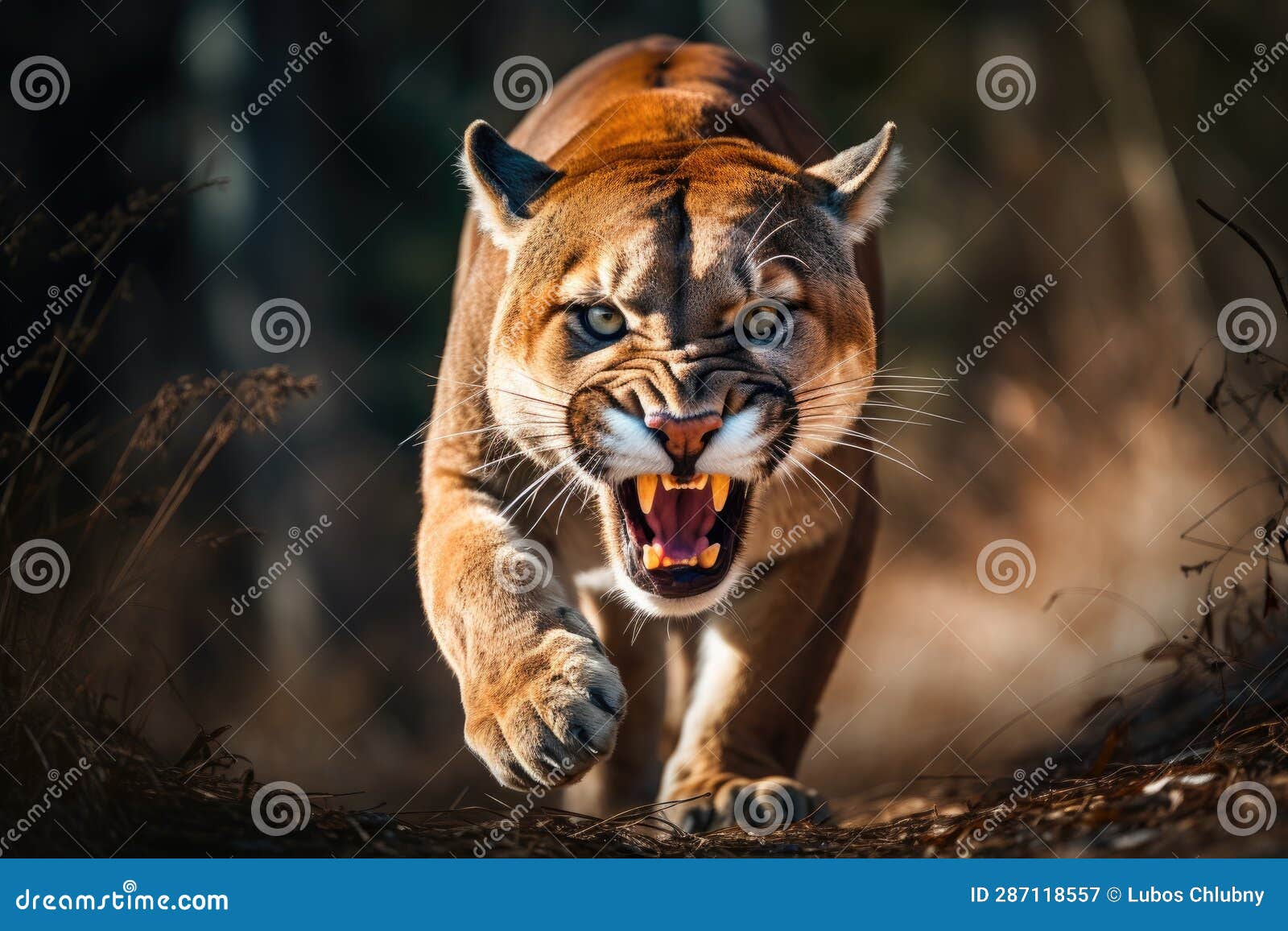 Angry Cougar Or Mountain Lion Hunts Its Prey Stock Image ...