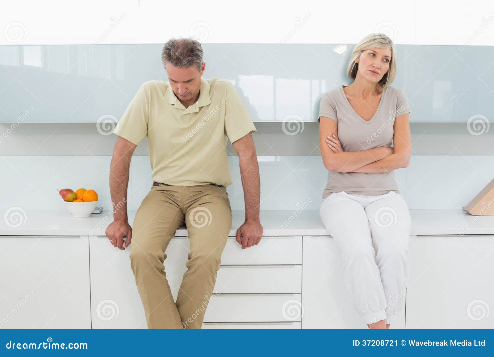 Angry Couple after a Fight in Kitchen Stock Image - Image of three ...