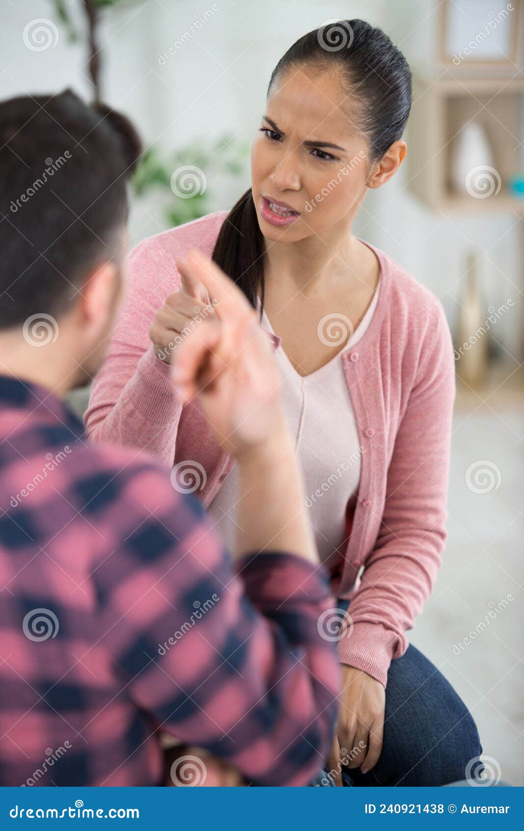 Angry Couple Fighting Sitting on Couch at Home Stock Photo - Image of ...