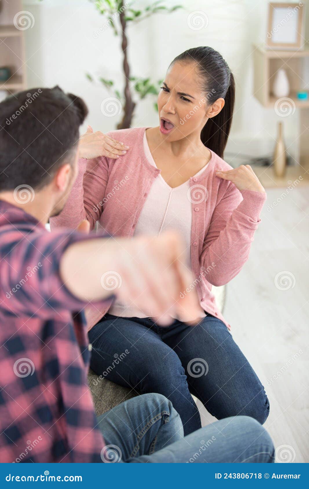 Angry Couple Fighting Sitting on Couch at Home Stock Photo - Image of ...