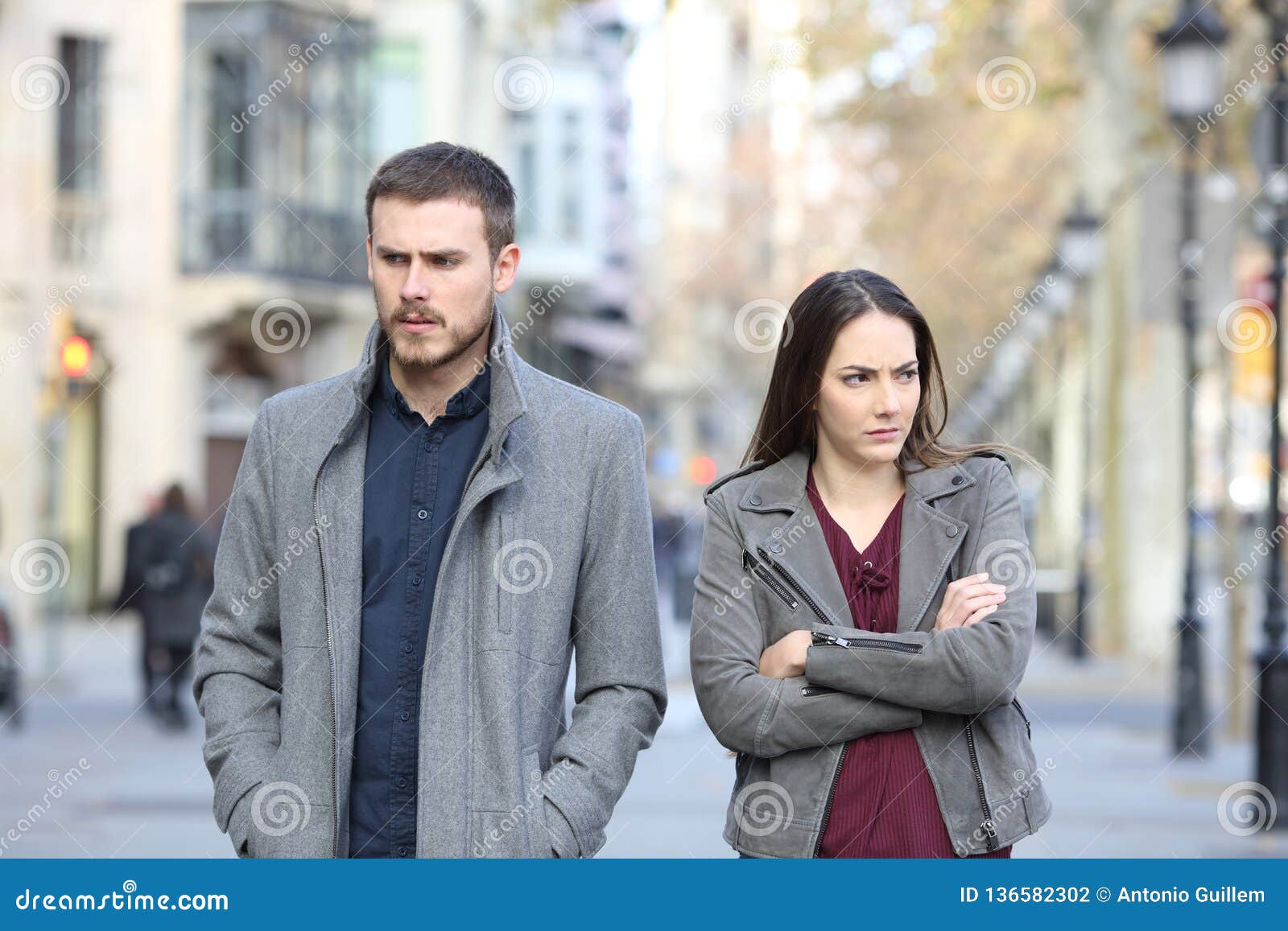 Angry Couple Walking in the Street after Argument Stock Photo - Image ...