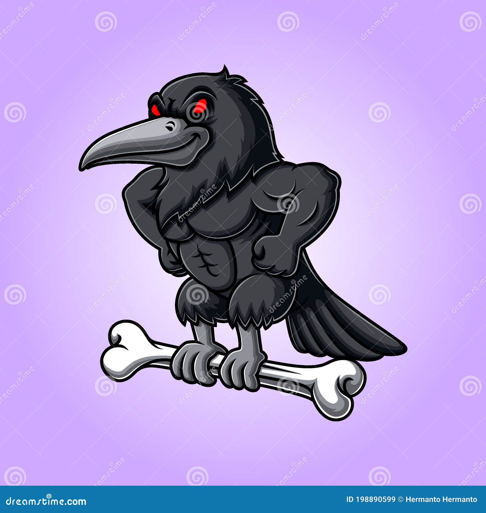 Angry crow carrying bone stock vector. Illustration of drawing - 198890599