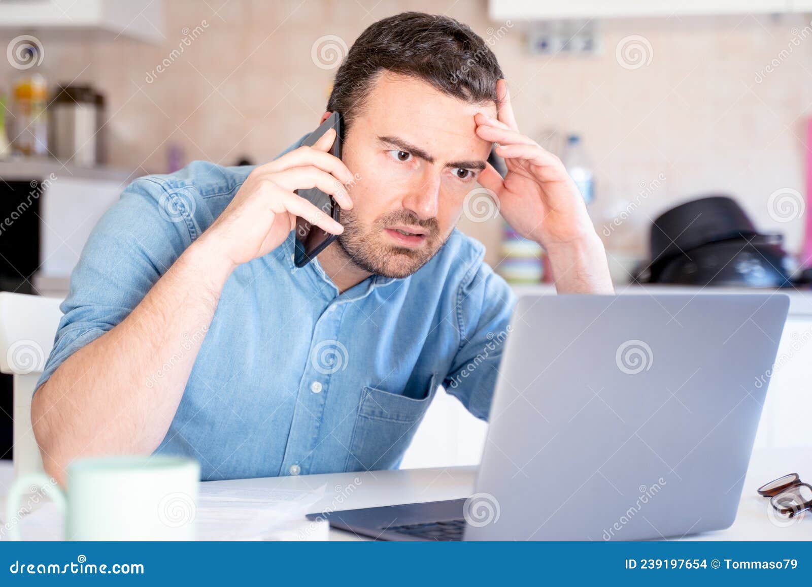 Angry Customer Calling Help Desk for Support Stock Photo - Image of ...