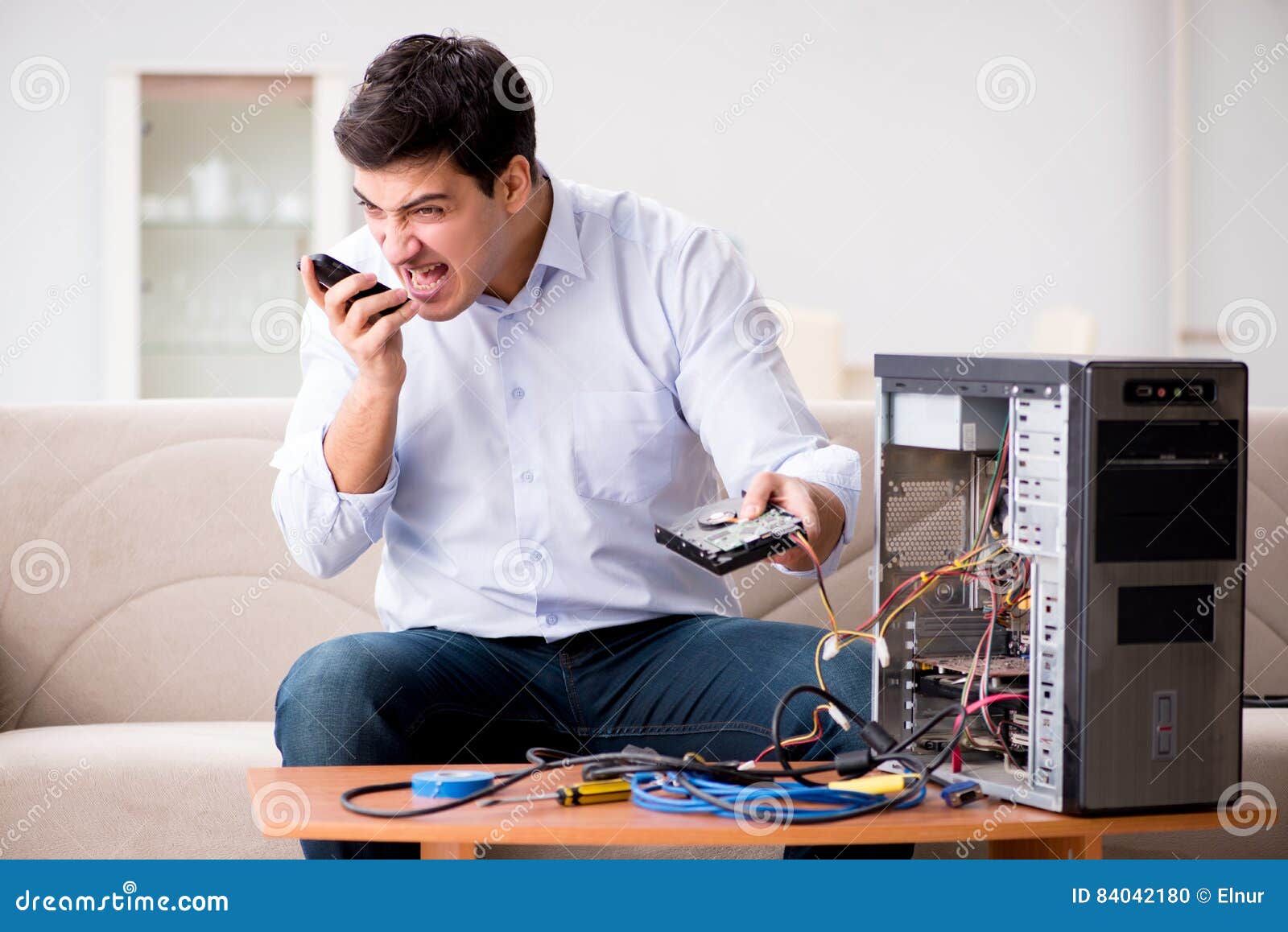 The Angry Customer Trying To Repair Computer with Phone Support Stock ...