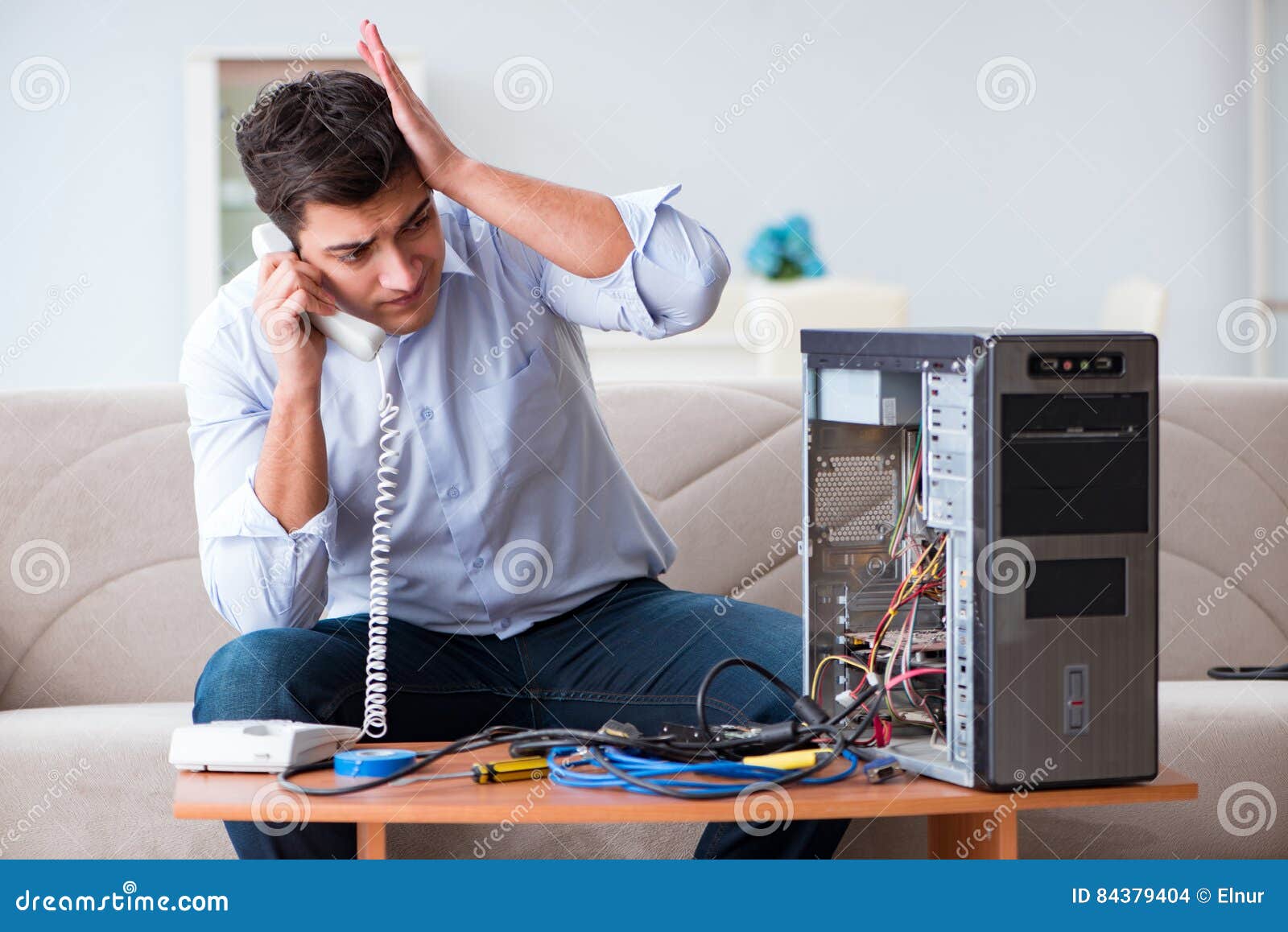 The Angry Customer Trying To Repair Computer with Phone Support Stock ...