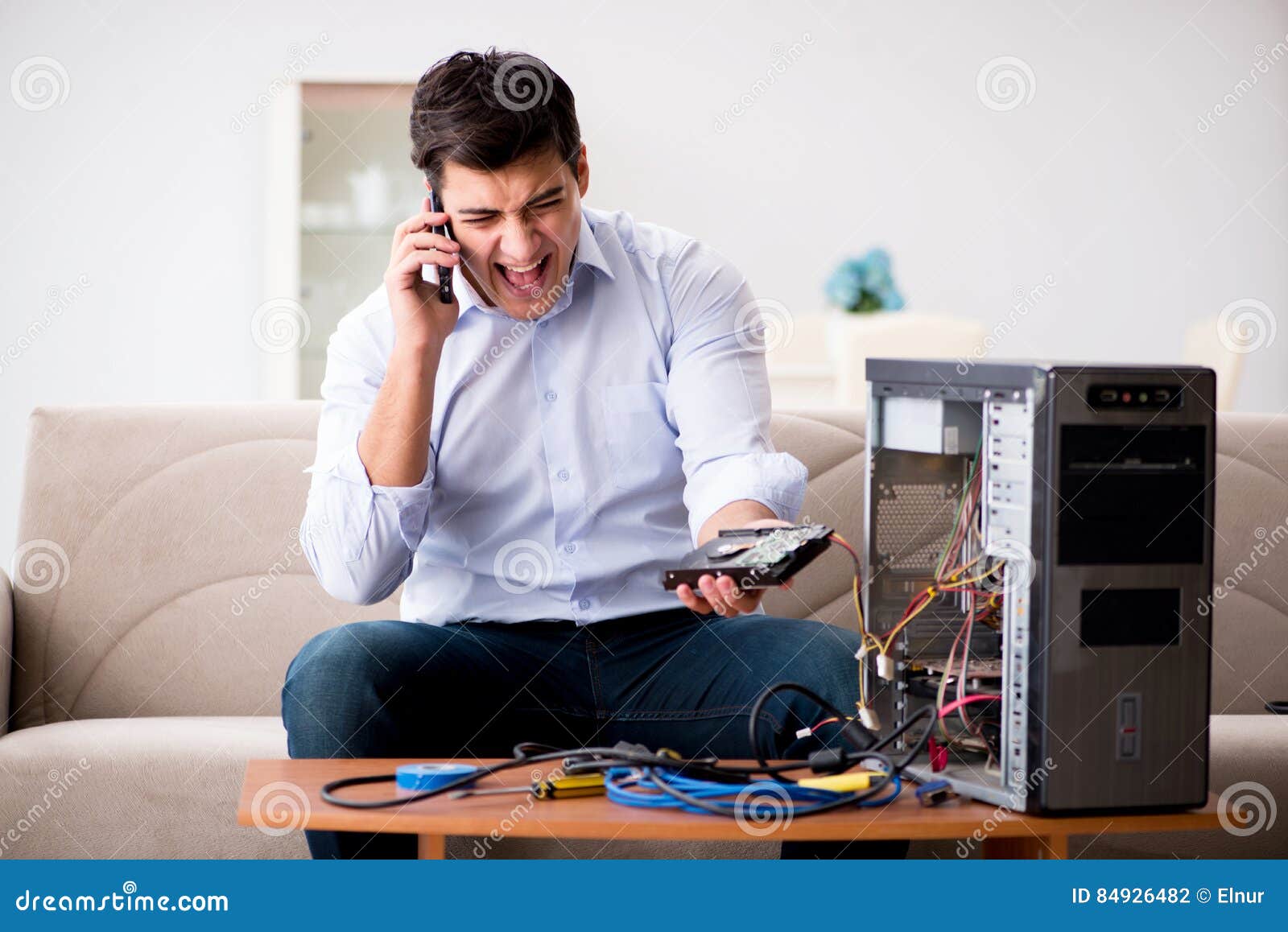 The Angry Customer Trying To Repair Computer with Phone Support Stock ...