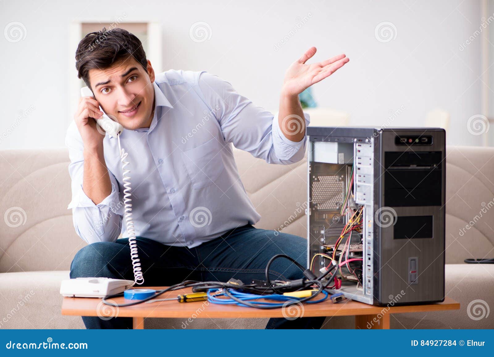 The Angry Customer Trying To Repair Computer with Phone Support Stock ...