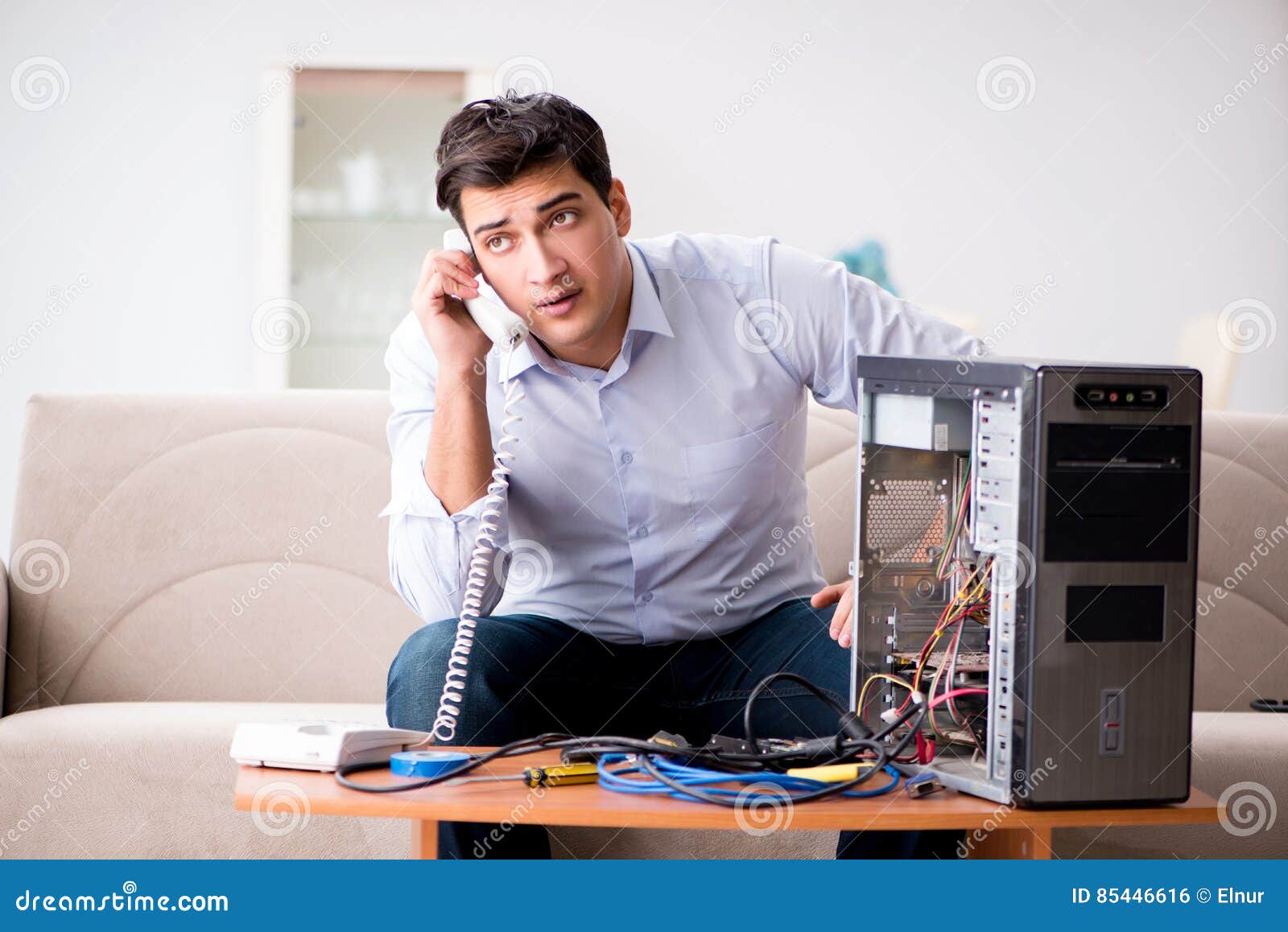 The Angry Customer Trying To Repair Computer with Phone Support Stock ...