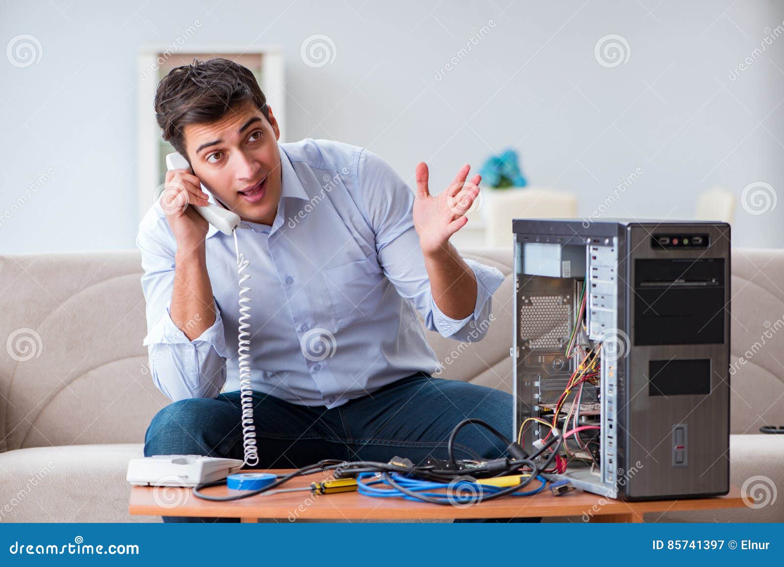 The Angry Customer Trying To Repair Computer with Phone Support Stock ...