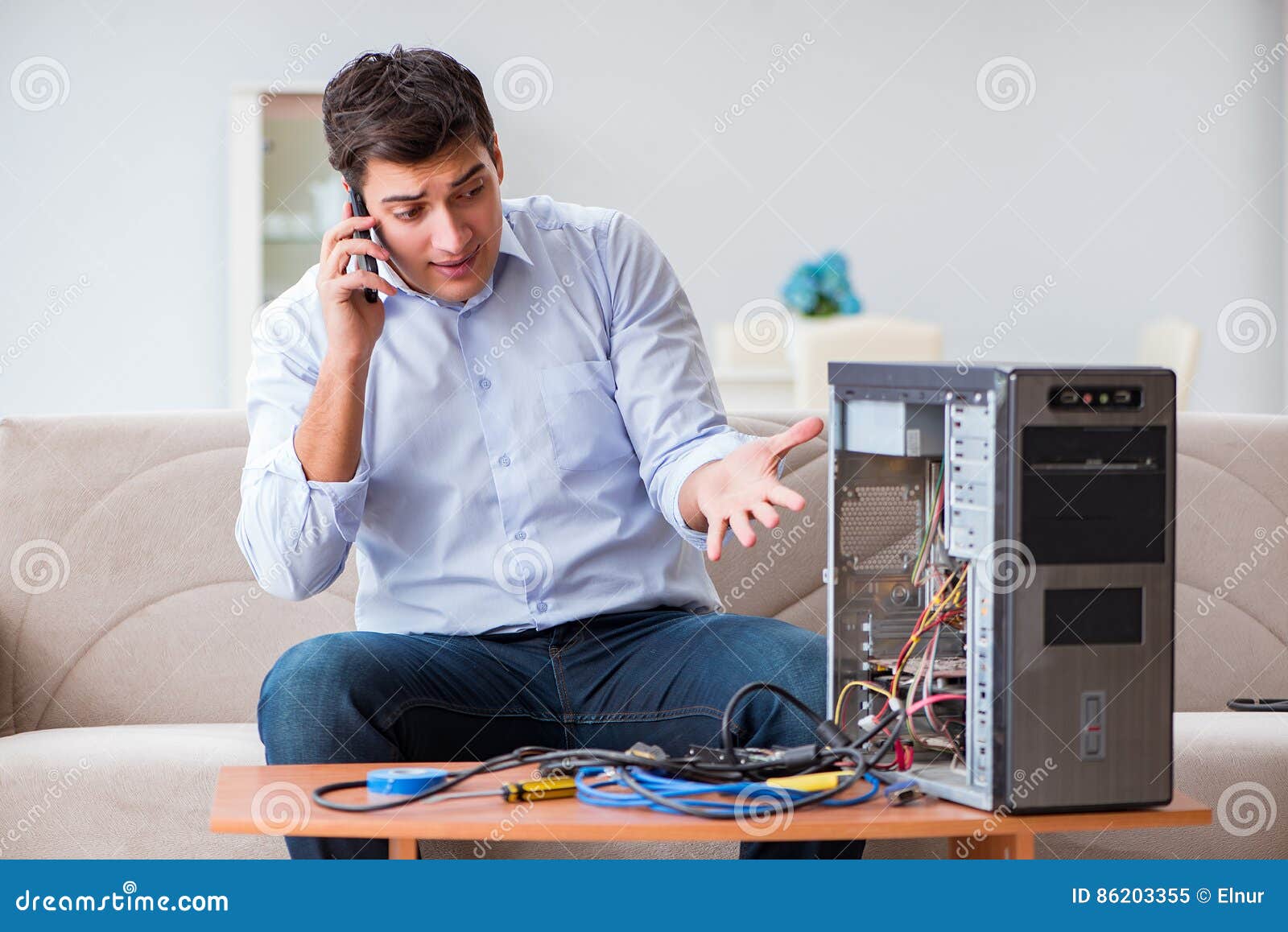 The Angry Customer Trying To Repair Computer with Phone Support Stock ...