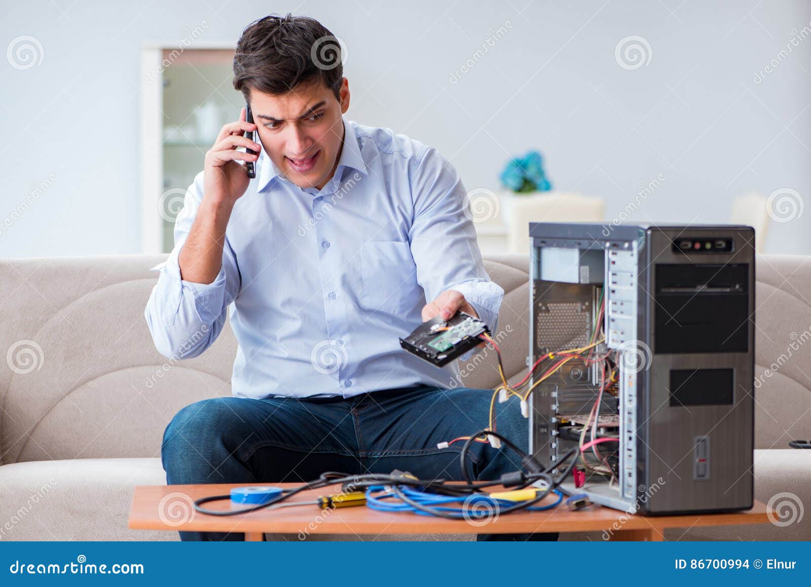 The Angry Customer Trying To Repair Computer with Phone Support Stock ...