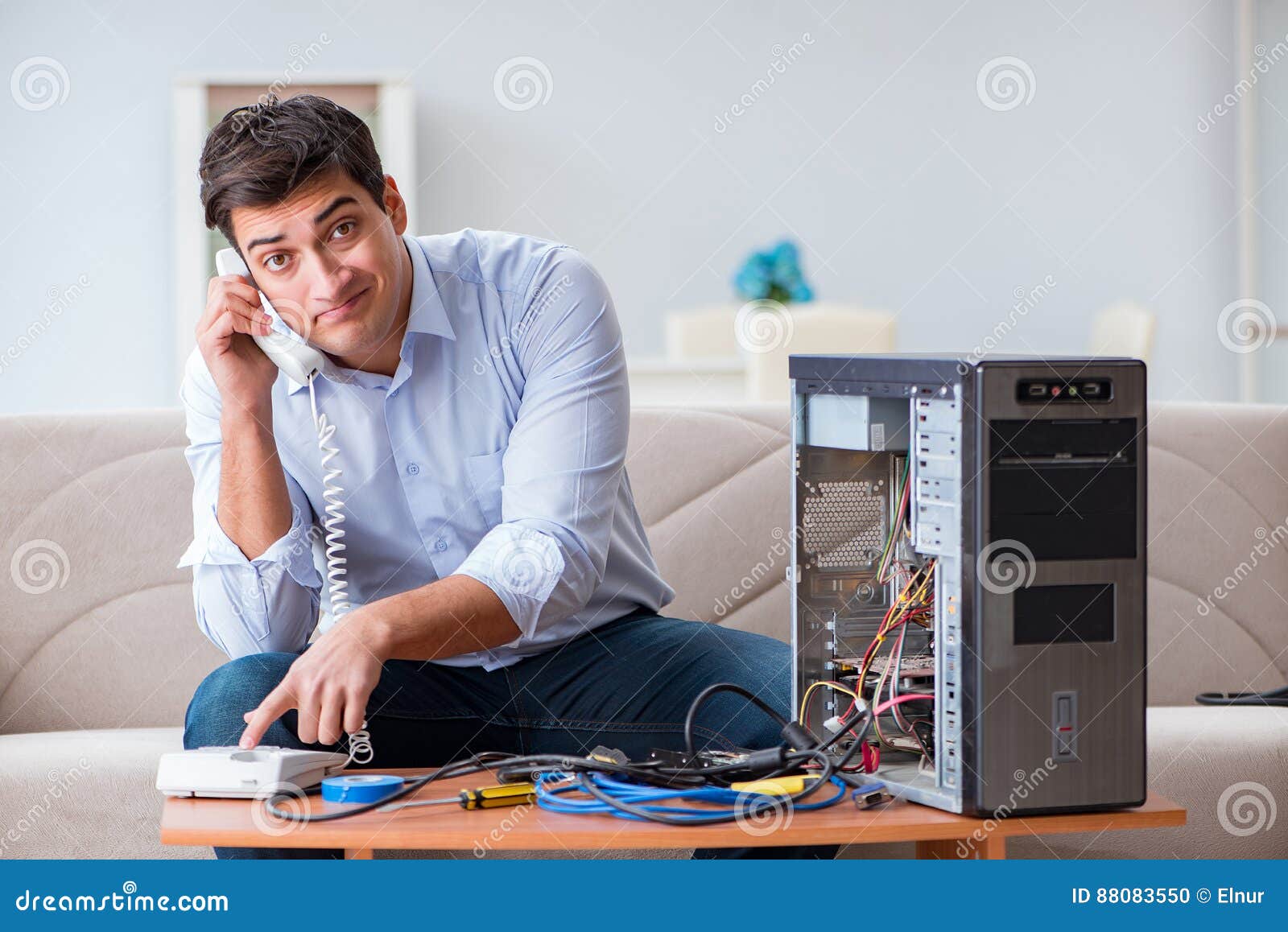 The Angry Customer Trying To Repair Computer with Phone Support Stock ...