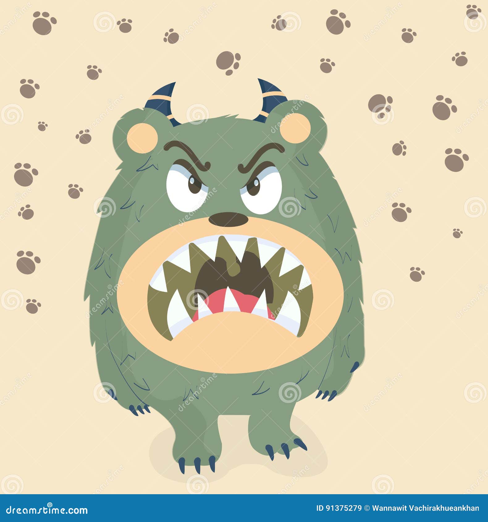 Angry cute monster stock vector. Illustration of beast - 91375279