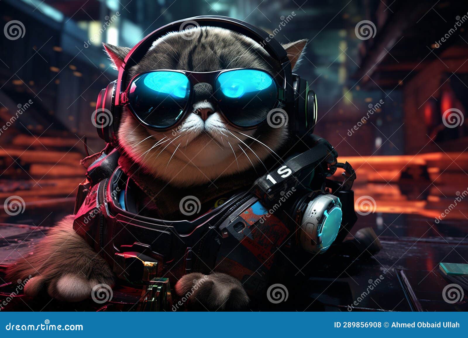 Angry Cyberpunk Cat in Virtual Reality. Generated by Ai Stock Photo ...