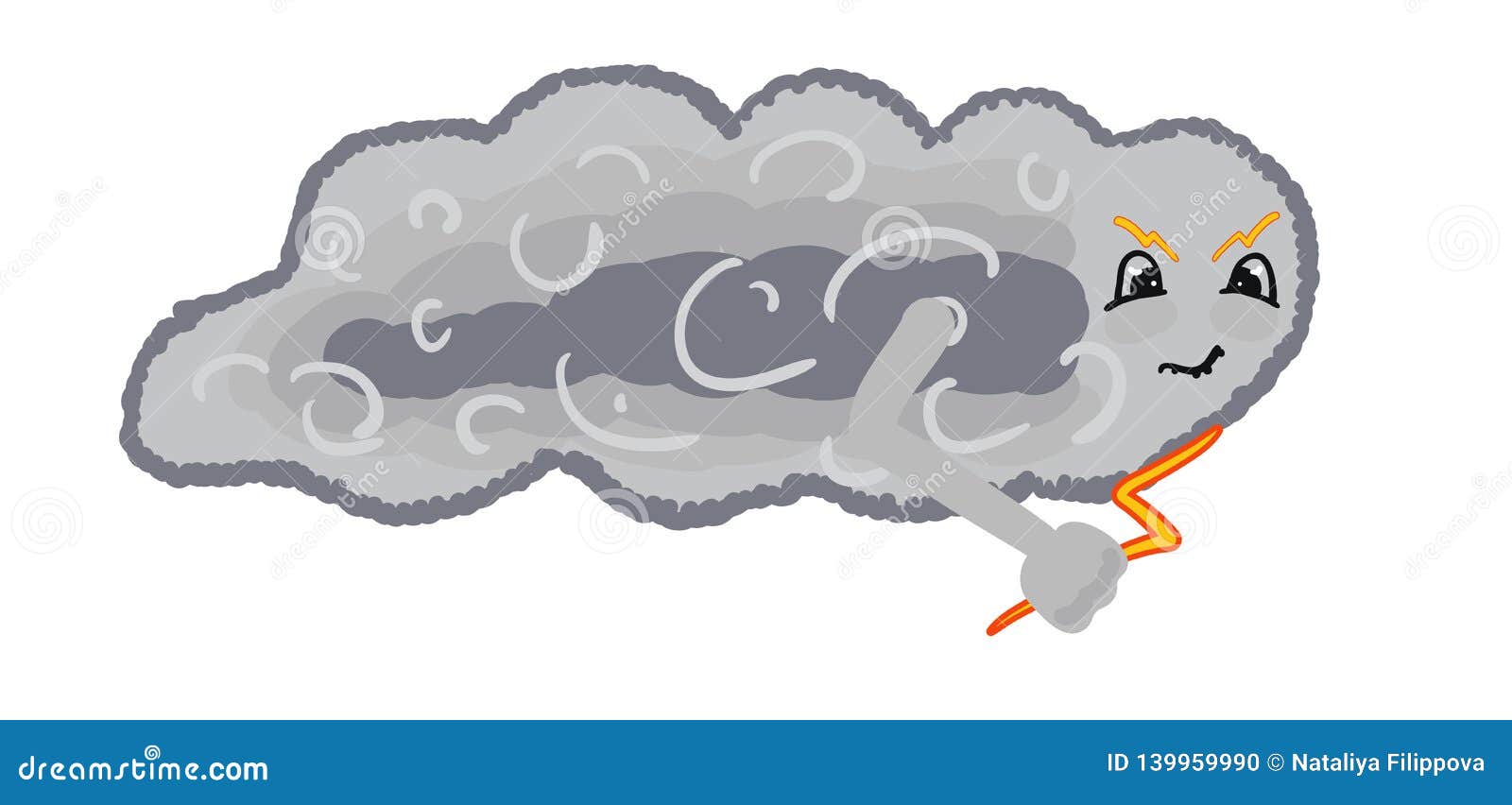 Angry cloud with lightning stock vector. Illustration of furious ...