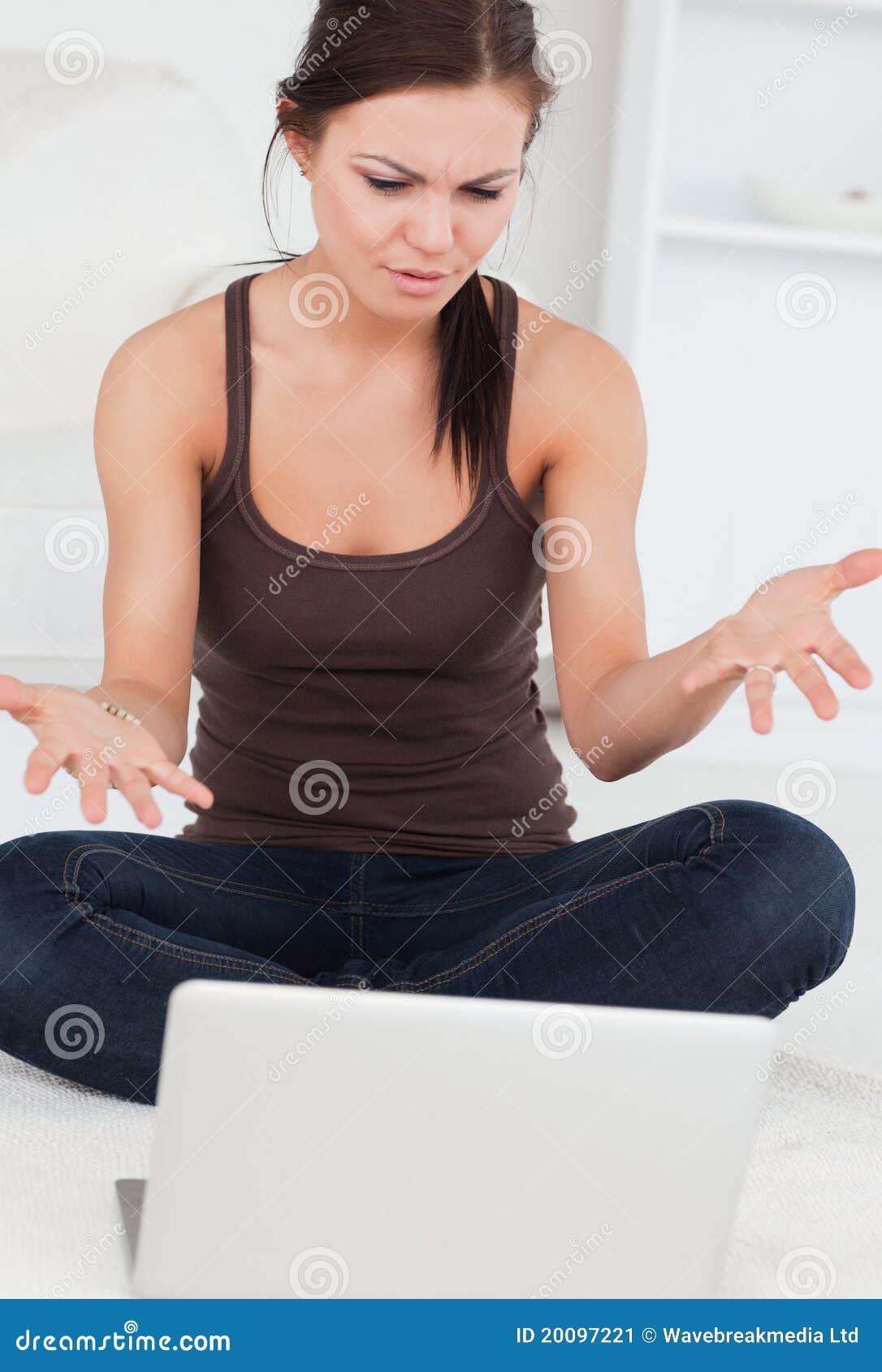 Angry Dark-haired Woman Using Her Laptop Stock Image - Image of ...