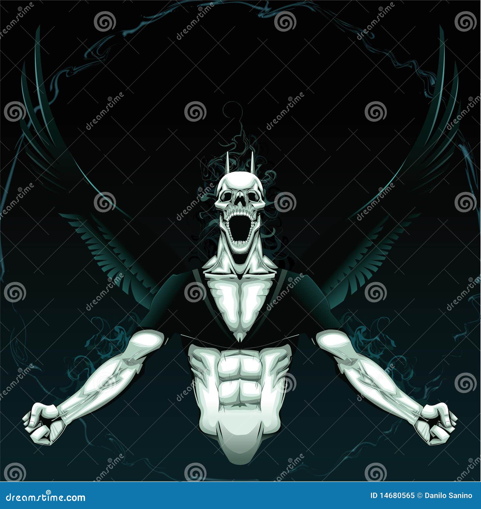 Angry Demon Face Screams In Fire. Green Color Royalty-Free Stock Photo ...