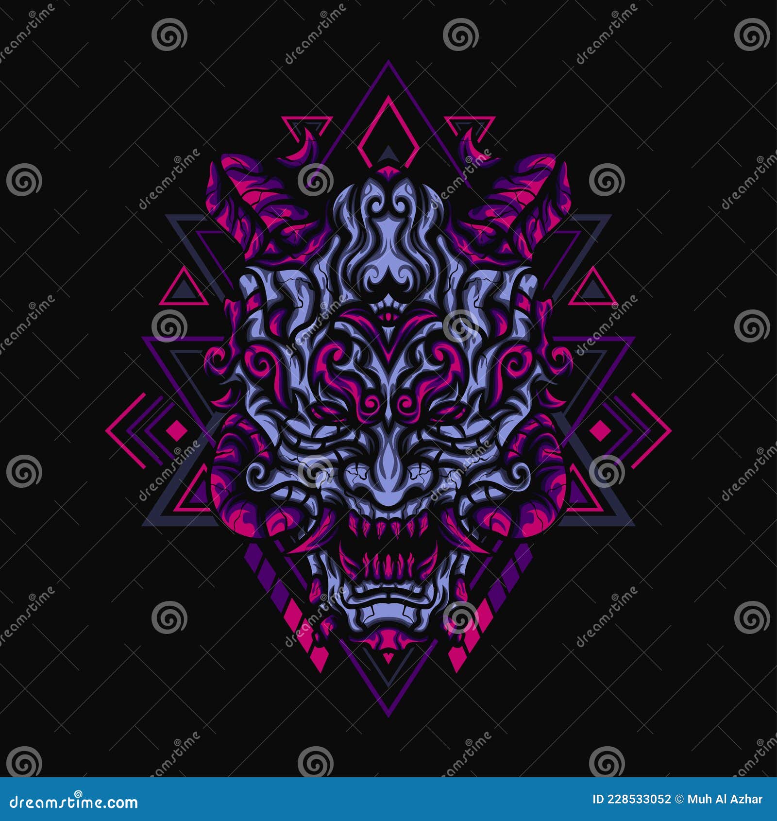 Angry Demon with Geometry Ornament Stock Vector - Illustration of ...