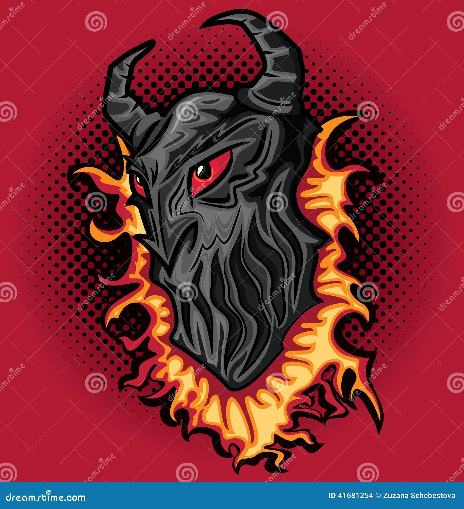 Angry Devil Demon Scary Horror Face in Flames Illustration Stock ...