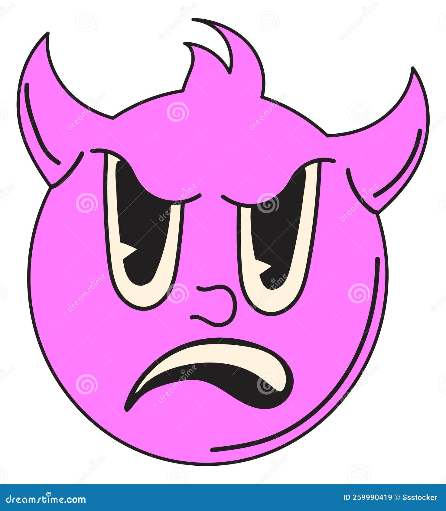 Angry Devil Face. Comic Demon Head Sticker Stock Vector - Illustration ...