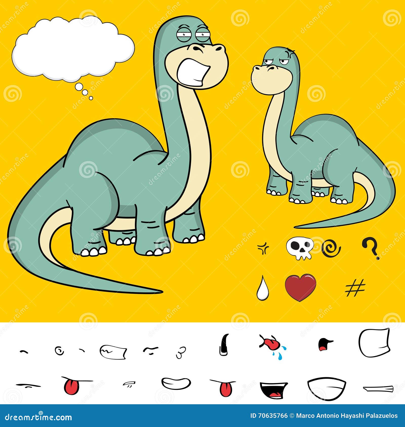 Angry Dinosaur Brontosaurus Expressions Cartoon Set Vector Illustration ...