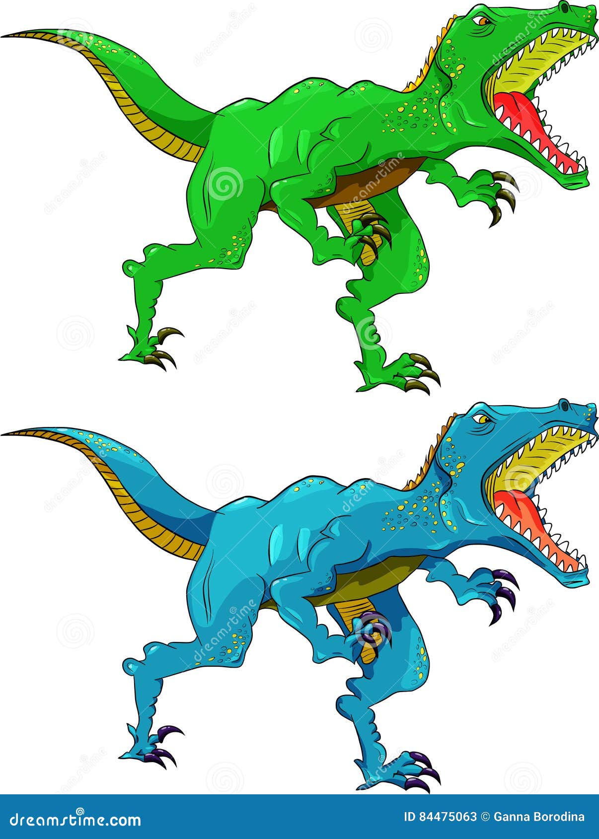 Angry Dinosaur Raptor Different Color Stock Illustration - Illustration ...