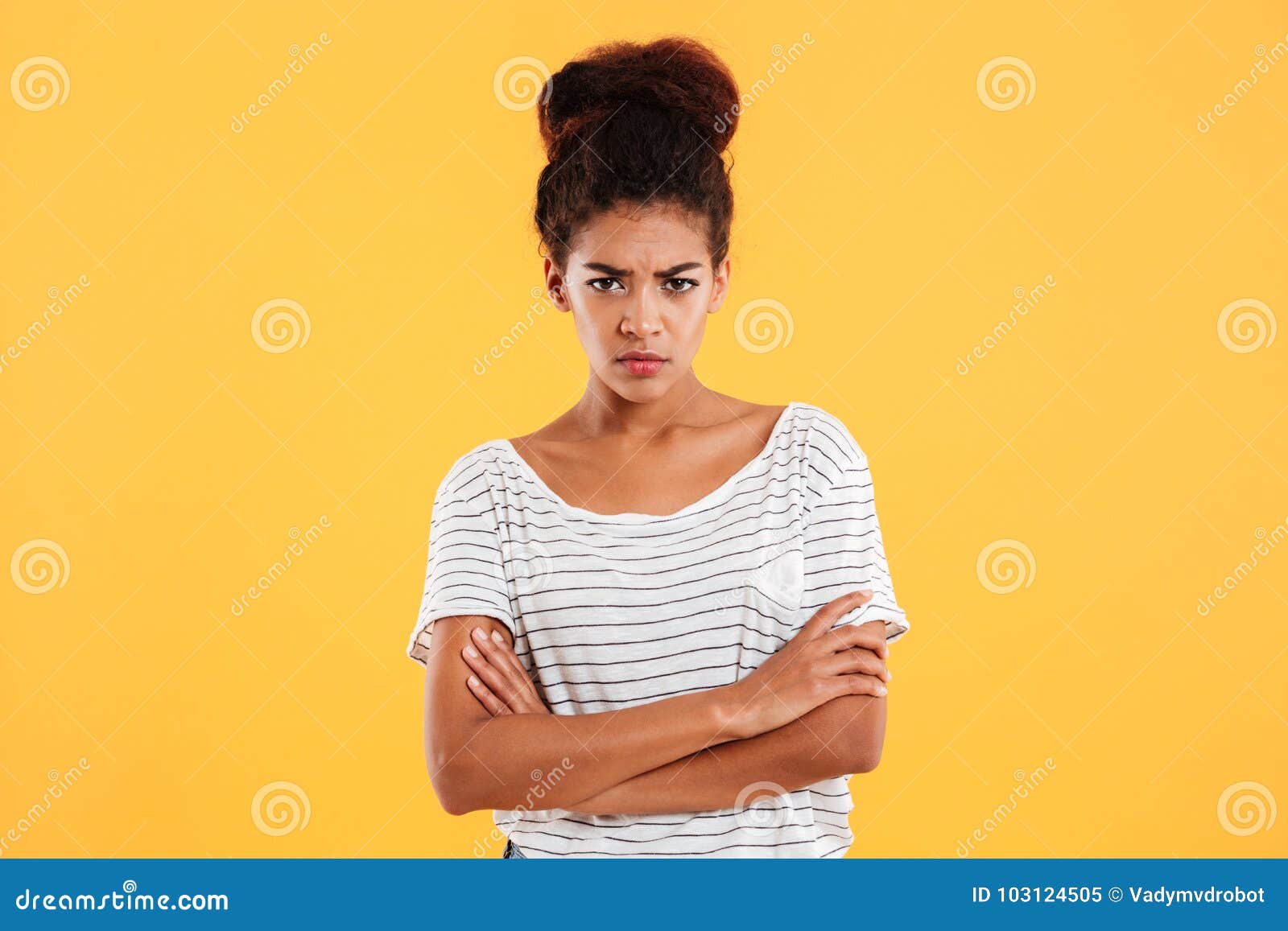 Angry Displeased African Lady Holding Hands Folded Isolated Stock Image ...