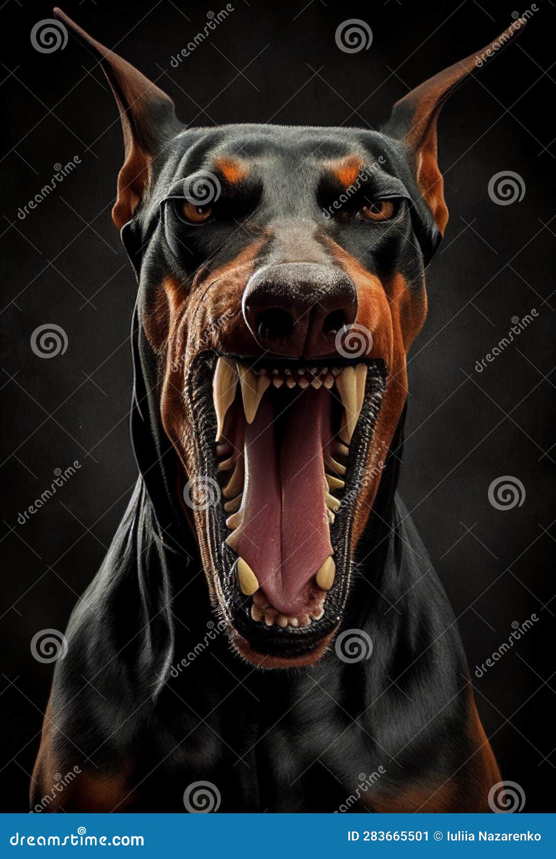 Angry Doberman On A Black Background. AI Generated Royalty-Free Stock ...