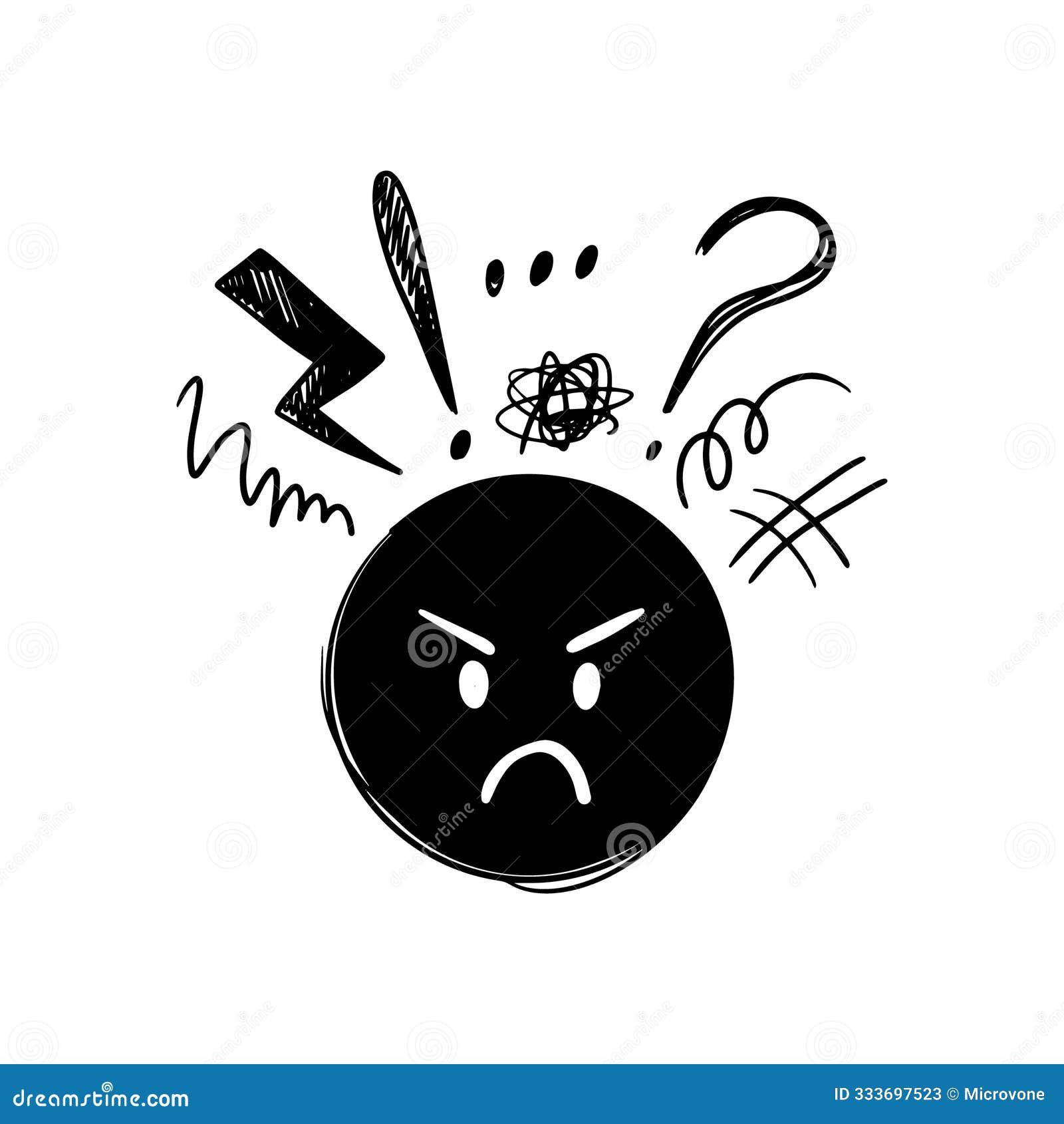 Angry Doodle Monster Illustration With Cartoon Faces. Fantasy Emoticons ...