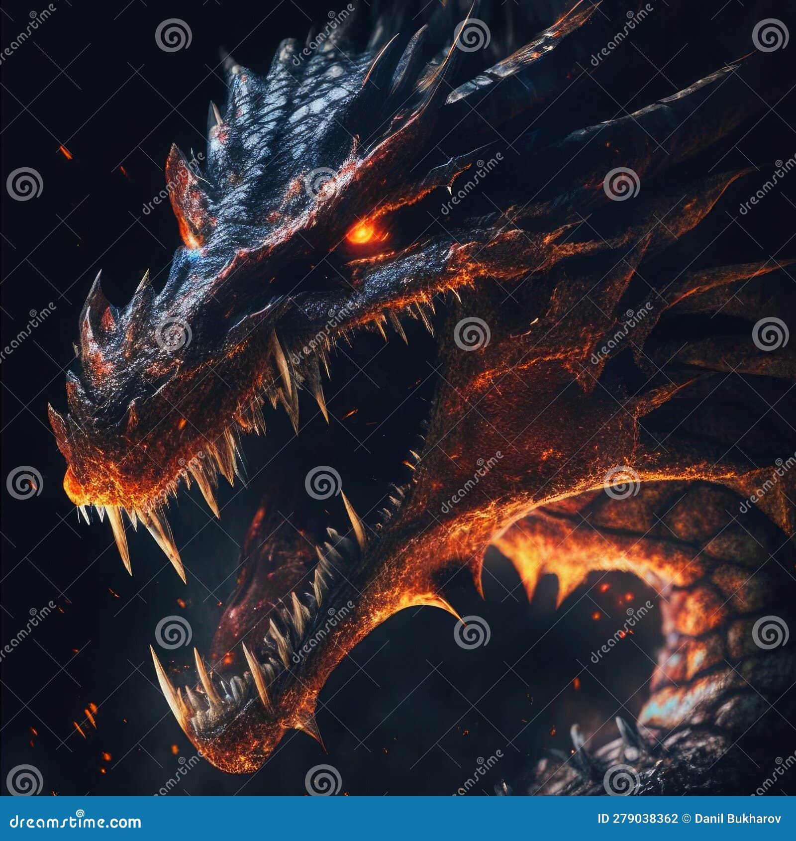 Angry dragon with fire stock illustration. Illustration of flame ...