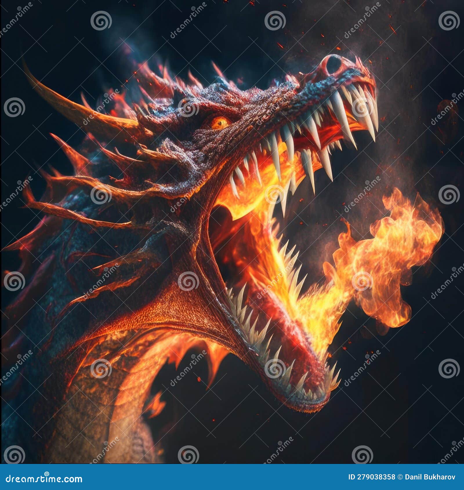 Angry dragon with fire stock illustration. Illustration of bonfire ...