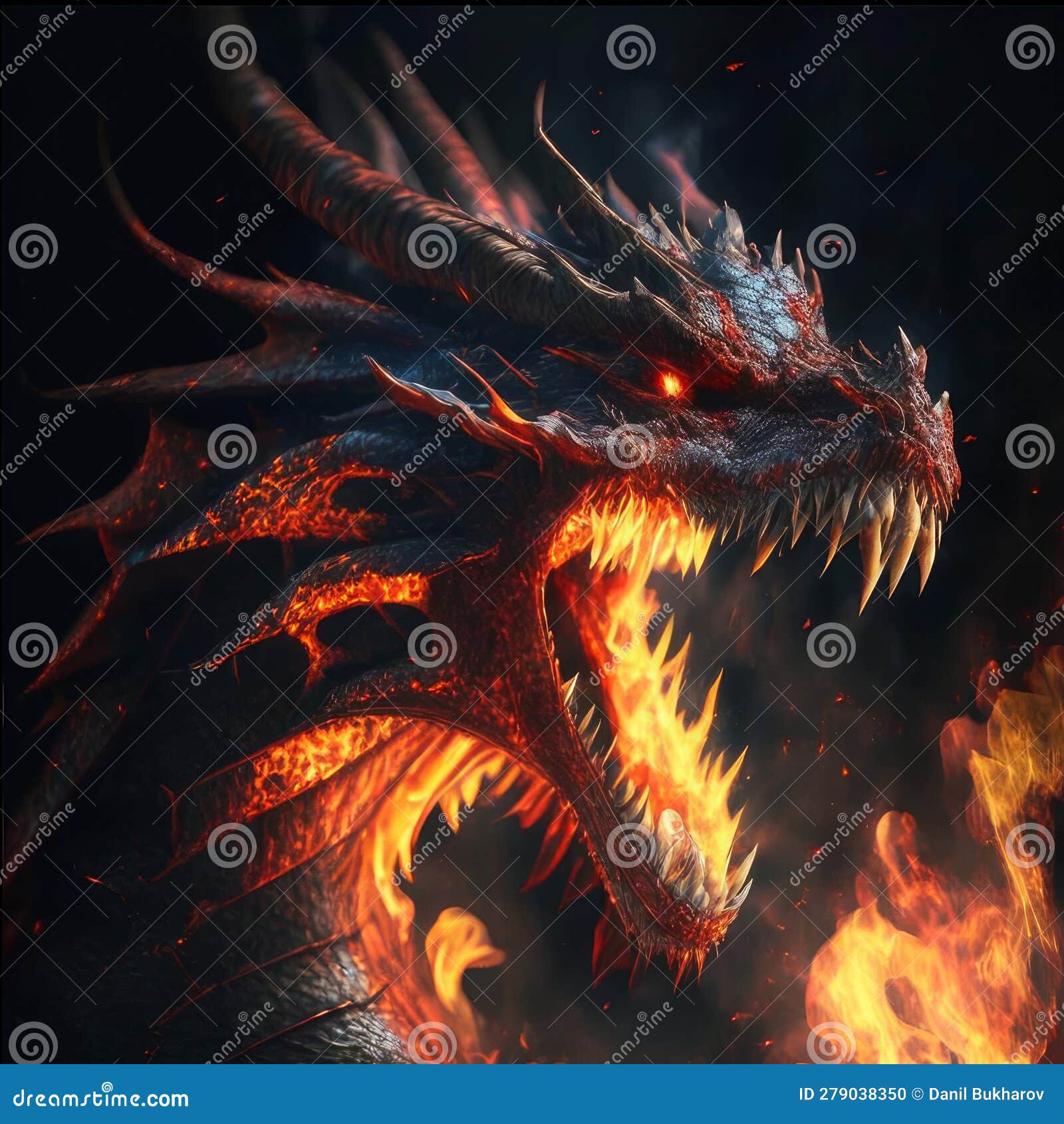 Angry dragon with fire stock illustration. Illustration of angry ...