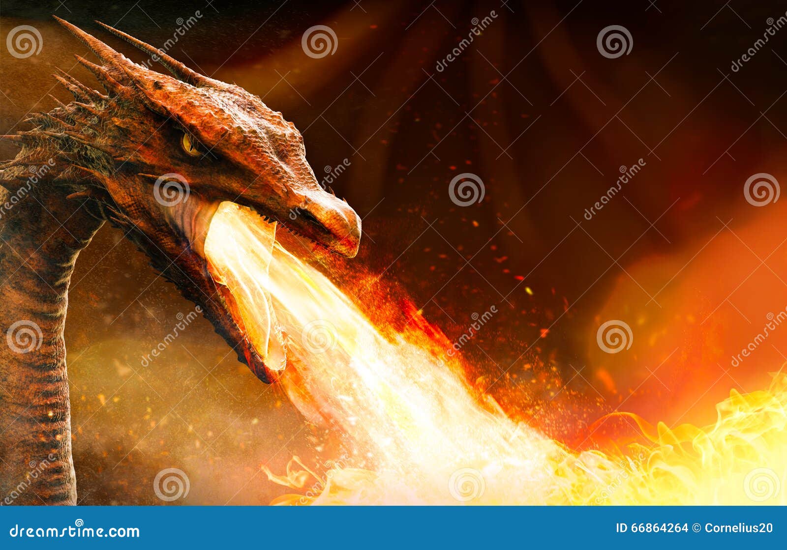 Angry dragon spitting fire stock illustration. Illustration of ...