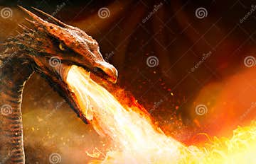 Angry dragon spitting fire stock illustration. Illustration of ...
