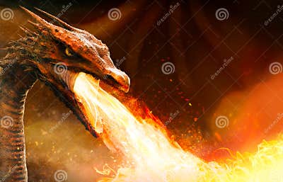 Angry dragon spitting fire stock illustration. Illustration of ...