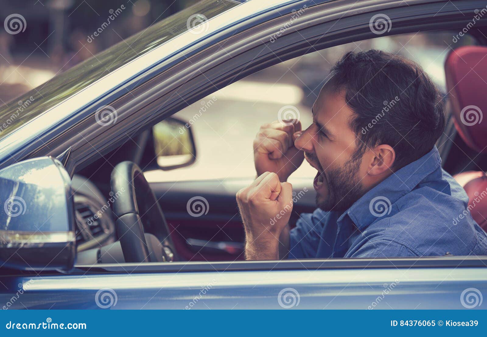 Angry Driver with Fists Up Screaming Stock Image - Image of road, auto ...