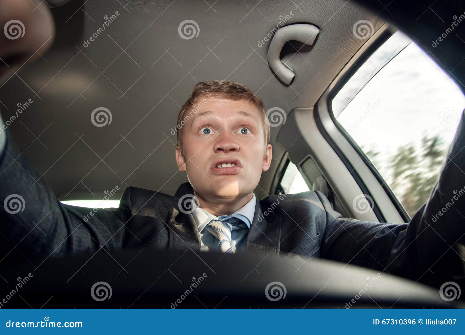 Angry Driver Shouting Sitting Behind the Wheel of of the Car Stock ...